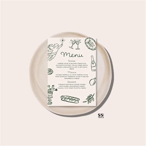 Hand Drawn Menu Template Fun Scribble Illustrations Illustrated Wedding