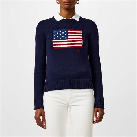 Polo Ralph Lauren Womens Flag Knit Jumper Crew Neck Jumpers