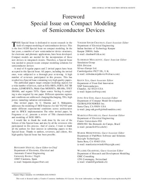 Pdf Foreword Special Issue On Compact Modeling Of Semiconductor Devices