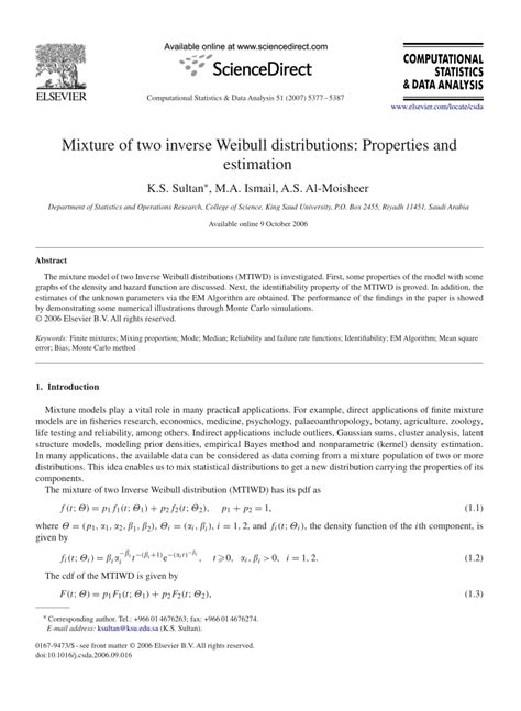 Pdf Mixture Of Two Inverse Weibull Distributions Properties And