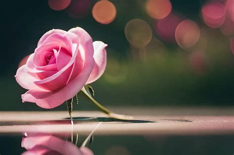 Premium Photo A Pink Flower On A Puddle