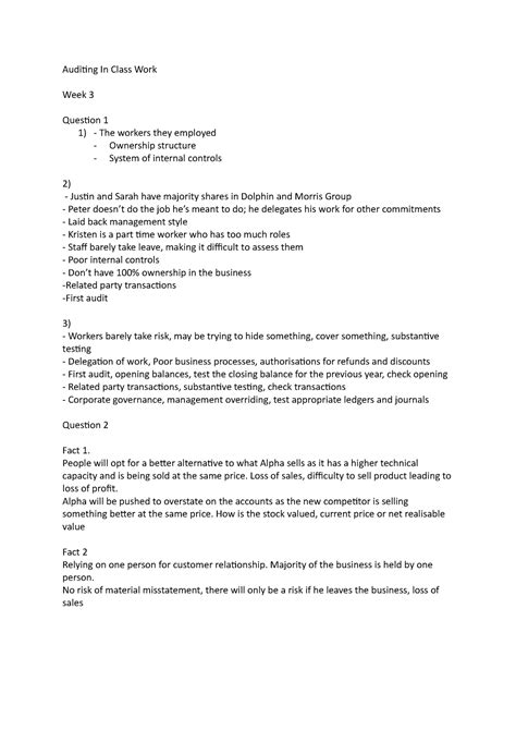 Auditing In Class Work Auditing In Class Work Week 3 Question 1 1