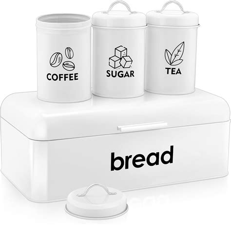 White Bread Box For Kitchen Counter Large Metal Bread Storage