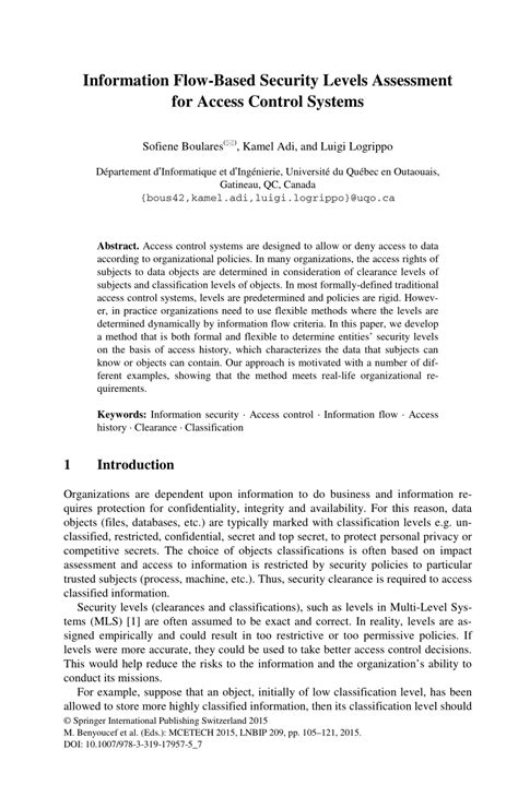 Pdf Information Flow Based Security Levels Assessment For Access Control Systems