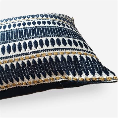 Striped Extra Long Lumbar Pillow Cover Navy Blue Cotton 14x36 Etsy