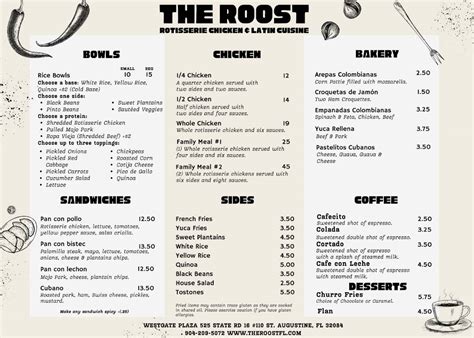 Menu At The Roost Rotisserie Chicken And Latin Cuisine Restaurant St