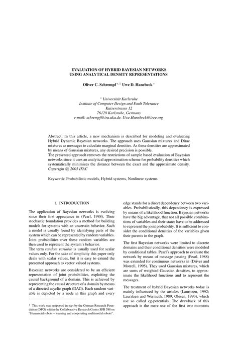 Pdf Evaluation Of Hybrid Bayesian Networks Using Analytical Density Representations