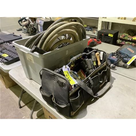 Kunys Tool Bag With Screw Driver Contents And Bin Of Hoses Chisels