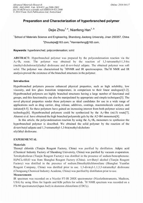 Preparation And Characterization Of Hyperbranched Polymer Scientific Net