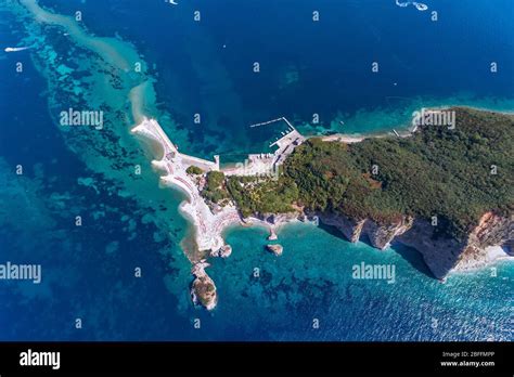 Aerial View On The Beach On The Island Of St Nicholas Montenegro
