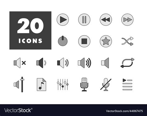 Multimedia User Interface Color Grayscale Icons Vector Image