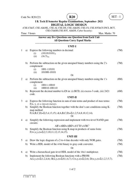 Digital Logic Design Sept 2021 Pdf Computer Engineering Digital Electronics