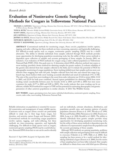 Pdf Evaluation Of Noninvasive Genetic Sampling Methods For Cougars In