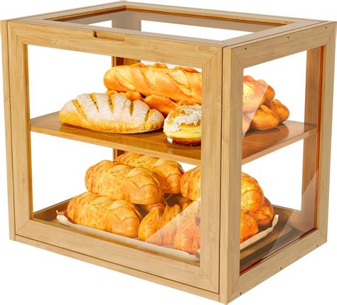 Bamboo Hd Clear Bread Box With Removeable Tray Suitable For Baguettes