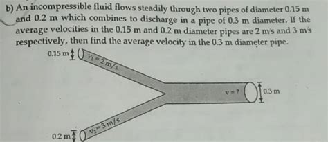 b an incompressible fluid flows steadily through two pipes of diameter 0