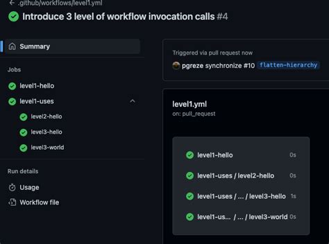 Showcasing Github Actions Workflow Flatten Hierarchy When Using Depth 2 · Github