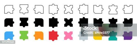 퍼즐 컬렉션입니다 퍼즐 조각다른 색상과 디자인 평면 웹 및 선형 디자인의 흰색 배경에 고립 된 퍼즐 퍼즐 벡터 일러스트레이션 0명에 대한 스톡 벡터 아트 및 기타 이미지