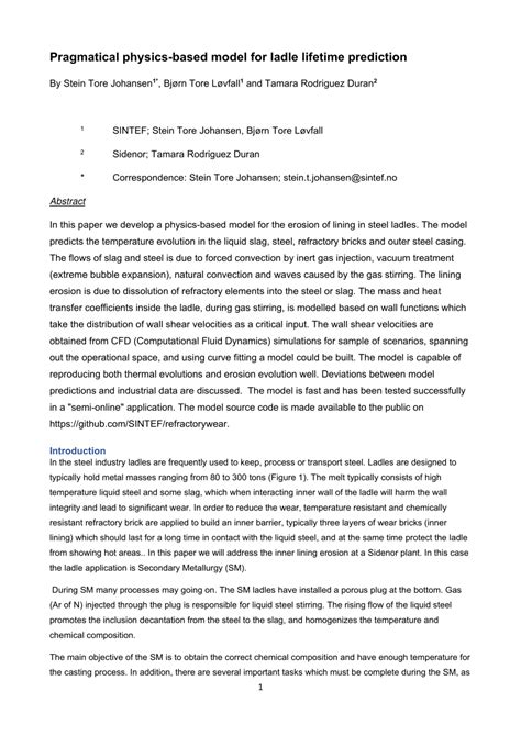 Pdf Pragmatical Physics Based Model For Ladle Lifetime Prediction