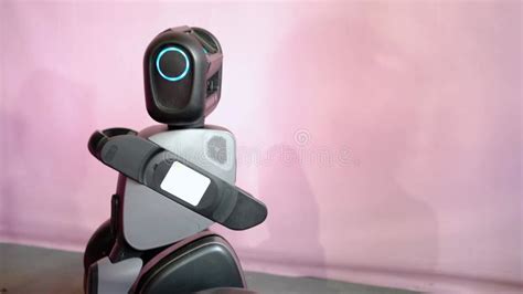 futuristic robot demonstrating movement in slow motion close up stock