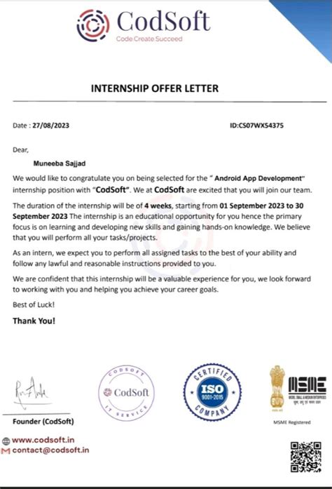Muneeba Sajjad On Linkedin Appdevelopment Internship Codesoft