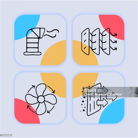 Set Of Ventilation Icons Airflow Fan Ventilation System Air