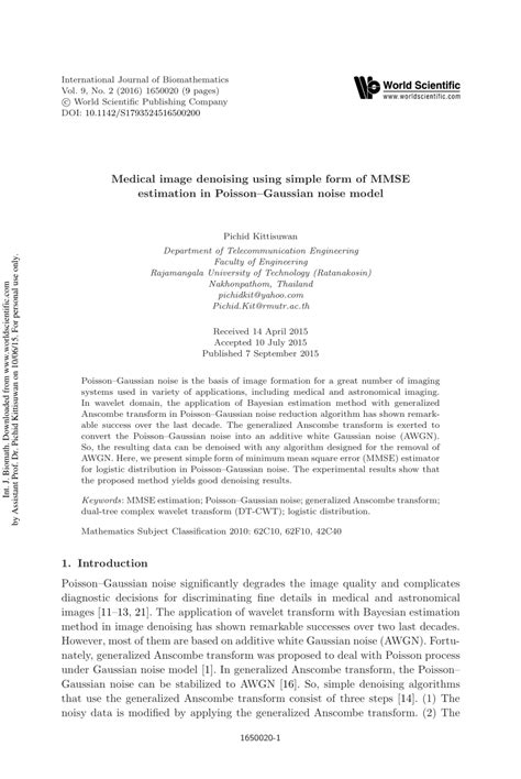 pdf medical image denoising using simple form of mmse estimation in