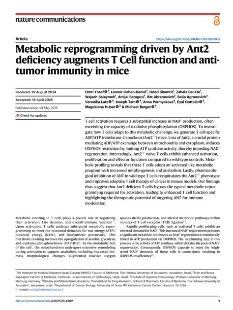 Pdf Metabolic Reprogramming Driven By Ant2 Deficiency Augments T Cell