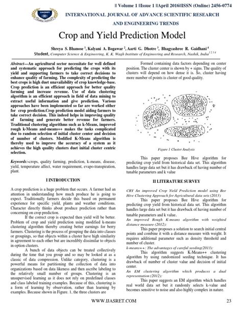 Crop And Yield Prediction Model Cluster Analysis Evapotranspiration