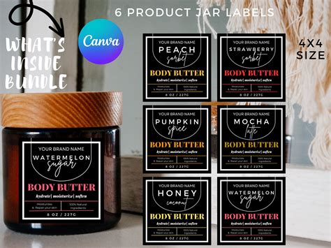 Body Butter Square Label Template Printable Product Label For Skincare