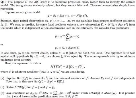 The Purpose Of The Aic Score Is To Minimize