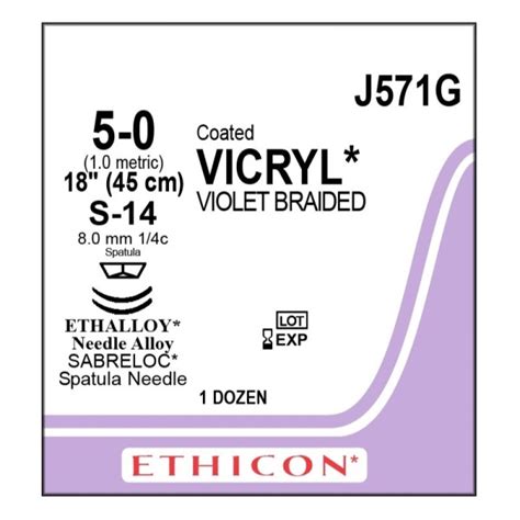 Coated Vicryl J571g Suture 5 0 Violet Braided 150cm 8mm Reverse Edge