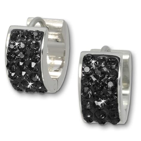 Amello Creole Edelstahl Zirkonia Schwarz Damen Ohrring Esos01s