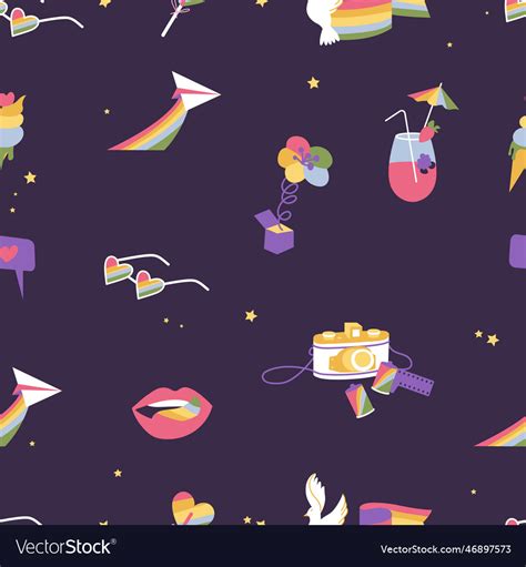 Set Of Lgbtq Community Symbols And Icons Seamless Vector Image