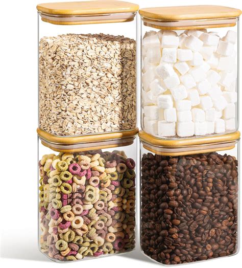 Navacala Square Glass Storage Jars With Lids 700ml Set Of 3 High