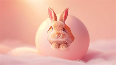 Premium Photo Cute Easter Rabbit Crawling Out Of Eggshell On Pink