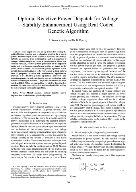 Pdf Optimal Reactive Power Dispatch For Voltage Stability Enhancement Using Real Coded Genetic