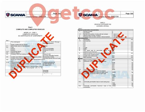 Official Certificate Of Conformity Coc Scania R 440 Getcoc
