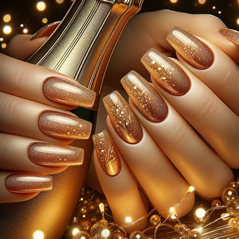 Sparkling New Years Champagne Gold Nails Perfect Glam For Your Celebration Gold Nails