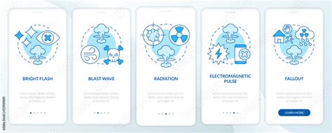 Nuclear Explosion Dangers Blue Onboarding Mobile App Screen Radiation