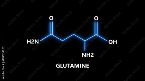 Glutamine Molecular Structure Displayed On Black Background Stock