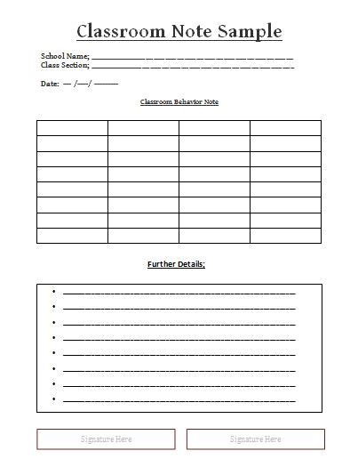Classroom Note Templates Free Word Templates