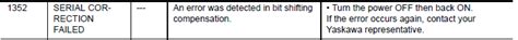 NX100 ALARM CODE 1352 SERIAL CORRECTION FAILED Yaskawa Motoman