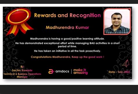 Madhurendra Kumar On Linkedin Thank You Amdocs And Team