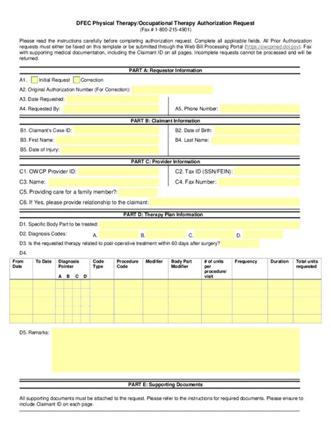 Dfec Physical Therapy Occupational Therapy Authorization Request Fill
