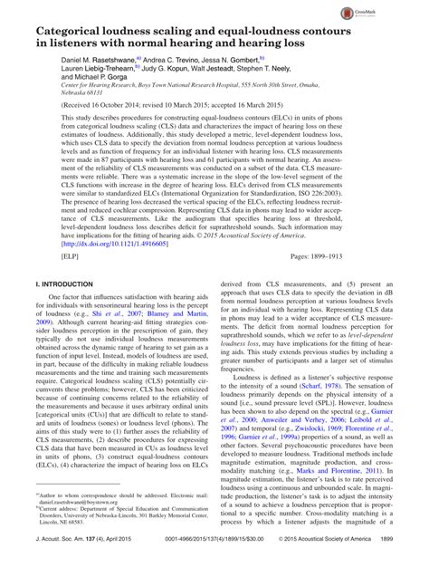 Pdf Categorical Loudness Scaling And Equal Loudness Contours In Listeners With Normal Hearing