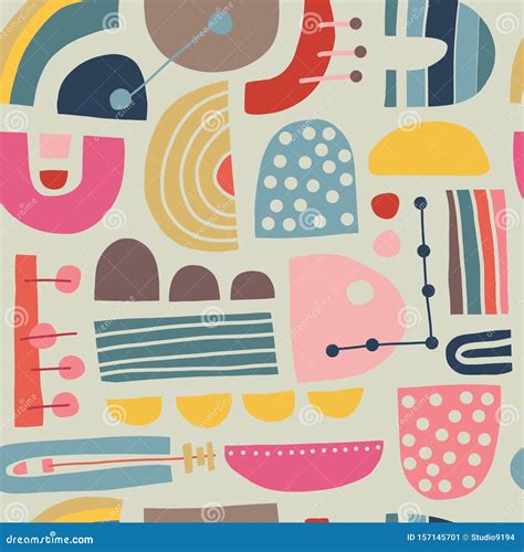 Abstract Scandinavian Geometric Seamless Vector Pattern Modern Vintage Stylish Bauhaus
