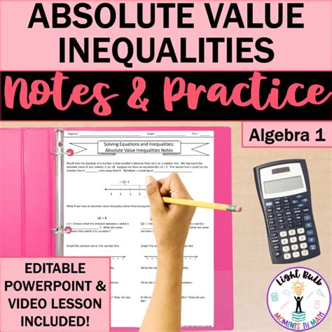 Solving Absolute Value Inequalities Guided Notes Practice Worksheet