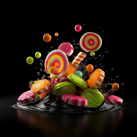 Premium Ai Image A Bowl Of Colorful Candy And Some Candy On A Black