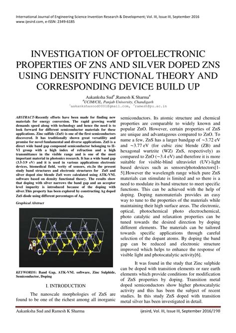 Pdf Investigation Of Optoelectronic Properties Of Zns And Silver
