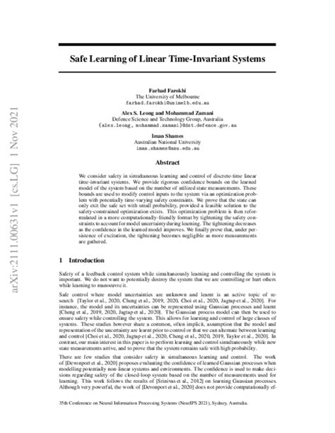 Pdf Safe Learning Of Linear Time Invariant Systems